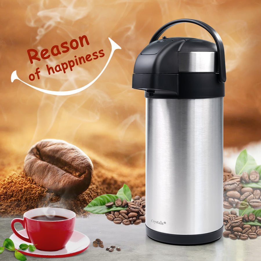Stainless Steel Tea Coffee Flask Pump Action Thermos | Dennyshop UK ...