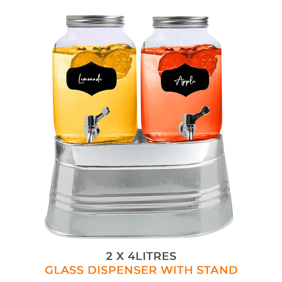 2x4 Litres Dual Double Glass Drinks Dispenser – Denny Shop UK