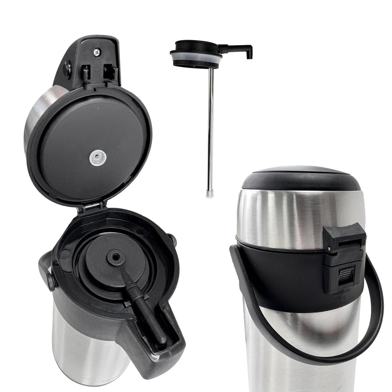 Stainless Steel Tea Coffee Flask Pump Action Thermos | Dennyshop UK