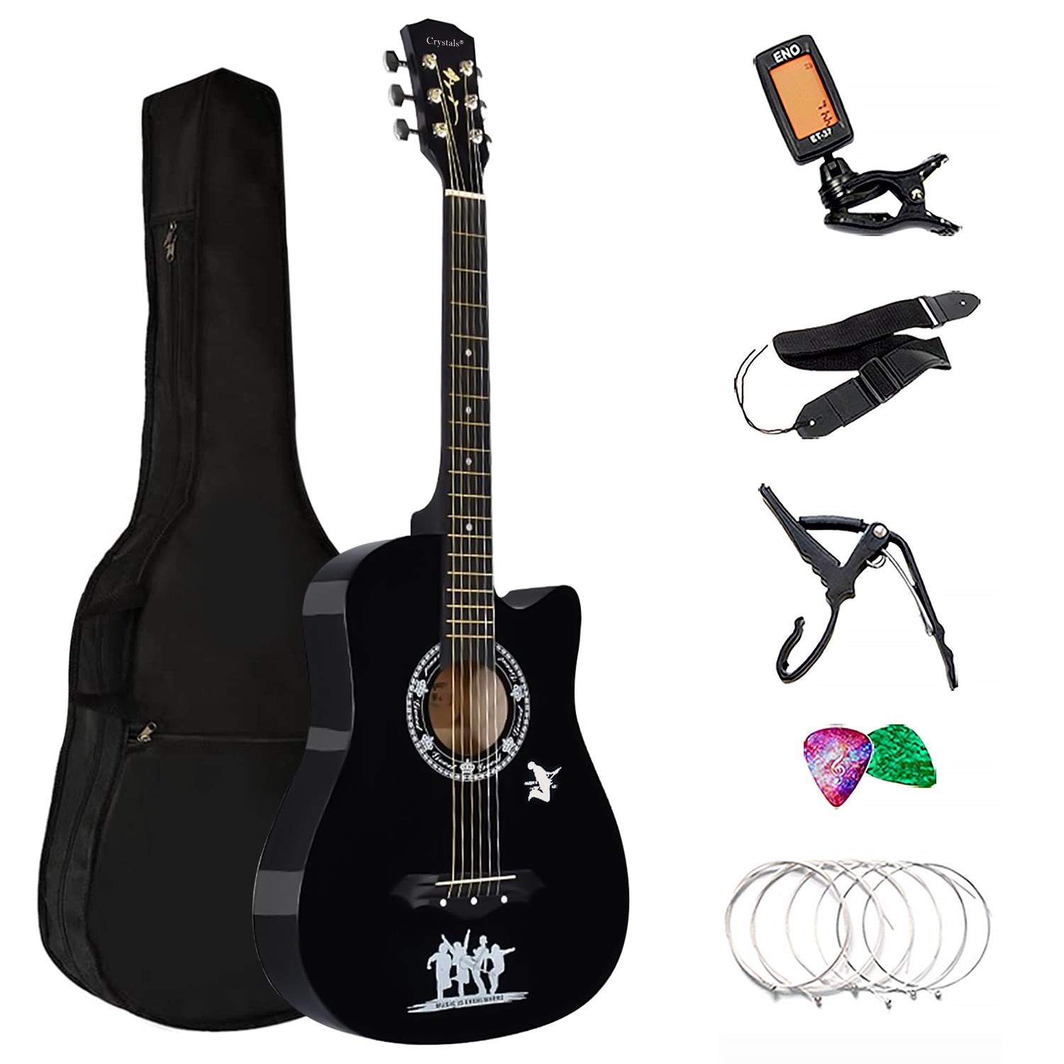 38" Full Size 6 String Acoustic Guitar Black | Dennyshop UK