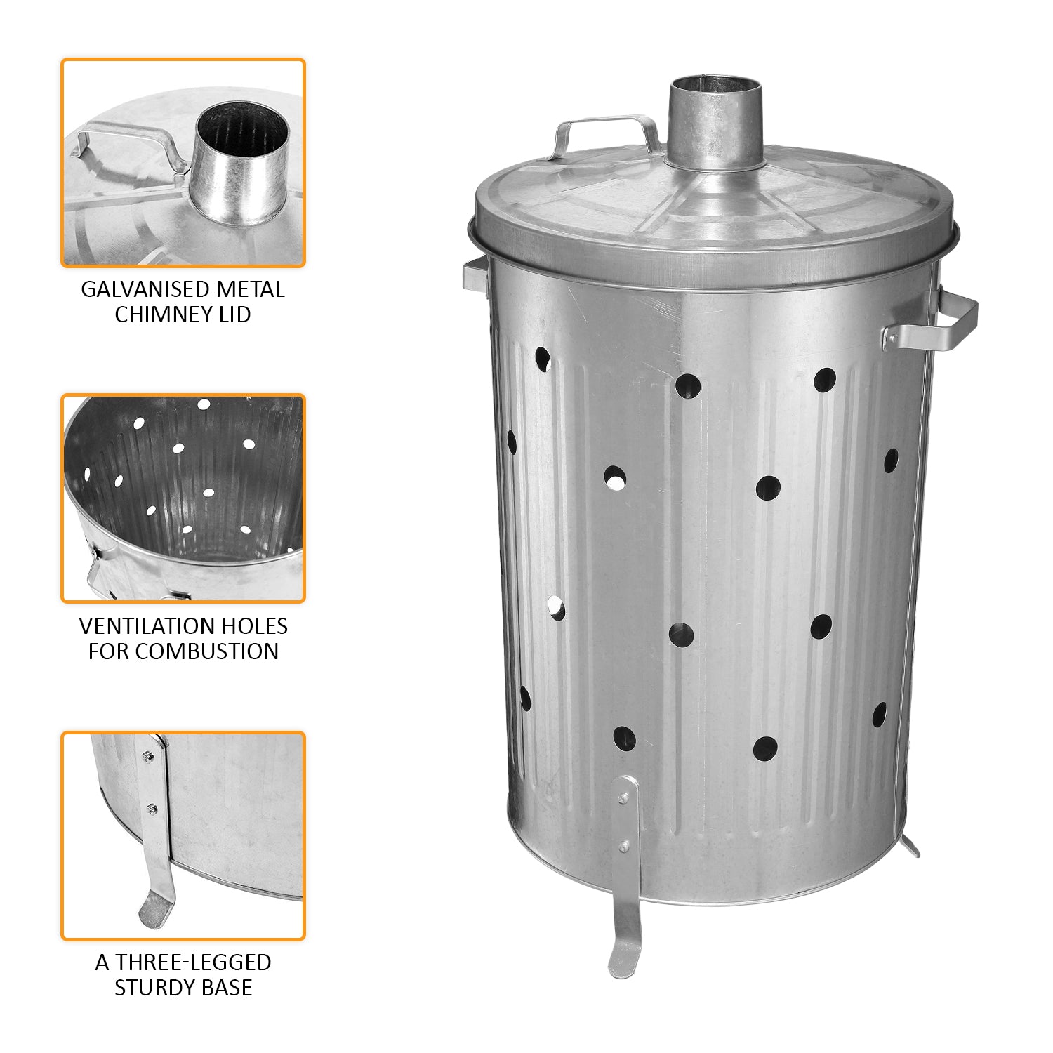 90L Galvanised Incinerator Fire Bin | Dennyshop UK